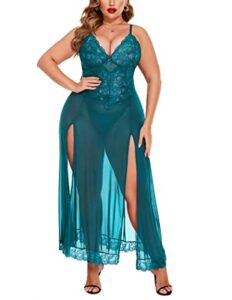 avidlove women's plus size badydoll lace lingerie long dress strap chemise nightgown blue green