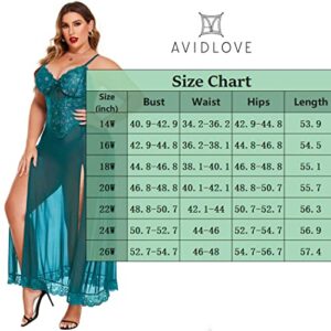 Avidlove Women's Plus Size Badydoll Lace Lingerie Long Dress Strap Chemise Nightgown Blue Green