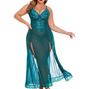 Avidlove Women's Plus Size Badydoll Lace Lingerie Long Dress Strap Chemise Nightgown Blue Green