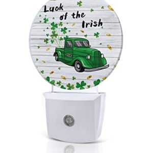 St. Patrick's Day Shamrock Night Lights Plug into Wall, Green Truck Gold Coins Auto Round LED Lights with Dusk to Dawn Sensor for Bedroom, Bathroom, Hallway, Kitchen, Kids, Home Decor