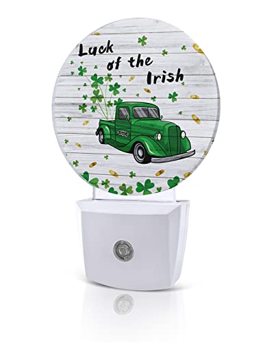 St. Patrick's Day Shamrock Night Lights Plug into Wall, Green Truck Gold Coins Auto Round LED Lights with Dusk to Dawn Sensor for Bedroom, Bathroom, Hallway, Kitchen, Kids, Home Decor