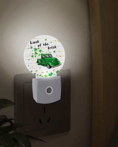 St. Patrick's Day Shamrock Night Lights Plug into Wall, Green Truck Gold Coins Auto Round LED Lights with Dusk to Dawn Sensor for Bedroom, Bathroom, Hallway, Kitchen, Kids, Home Decor