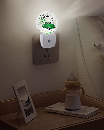 St. Patrick's Day Shamrock Night Lights Plug into Wall, Green Truck Gold Coins Auto Round LED Lights with Dusk to Dawn Sensor for Bedroom, Bathroom, Hallway, Kitchen, Kids, Home Decor