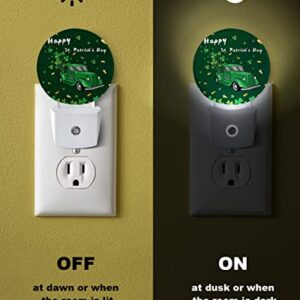 Happy St. Patrick's Day Night Lights Plug into Wall, Green Truck Clover Coins Auto Round LED Lights with Dusk to Dawn Sensor for Bedroom, Bathroom, Hallway, Kitchen, Kids, Home Decor