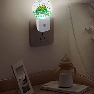 Lucky Truck St. Patrick's Day Night Lights Plug into Wall, Green Plaid Check Shamrock Auto Round LED Lights with Dusk to Dawn Sensor for Bedroom, Bathroom, Hallway, Kitchen, Kids, Home Decor