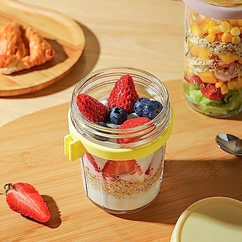 Seffora Overnight Oats Containers with Lids and Spoons,6 Pack 16oz Mason Oatmeal Container Jar with Airtight Lids, Large Capacity for Yogurt Chid Pudding Meal Prep Containers