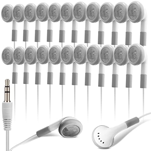 Xuhal 150 Pcs Earbuds Bulk for Classroom Back to School Supplies 3.5mm Earphones Headphones Plug White Ear Buds Bundle for Kids Children Students School Libraries Hospitals