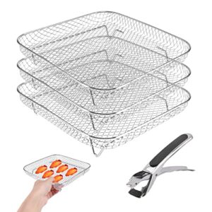 8 inch square air fryer rack, set of 3 stackable stainless steel dehydrator rack, square racks air fryer accessories for cosori, instant vortex, nuwave air fryer, ninja foodi grill