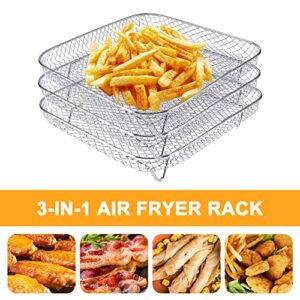 8 Inch Square Air Fryer Rack, Set of 3 Stackable Stainless Steel Dehydrator Rack, Square Racks Air Fryer Accessories for Cosori, Instant Vortex, Nuwave Air Fryer, Ninja Foodi Grill