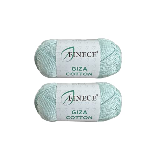 FINECE Giza Cotton, 100% Mercerized Giza Cotton Yarn, Super Fino 1 Yarn for Crocheting and Knitting 2x1.76 Oz (2x50g) / 2x137 Yrds (2x125m) (2 Skeins, 1042 - Mint)