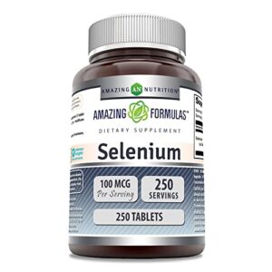 amazing formulas selenium 100 mcg 250 tablets supplement | non-gmo | gluten free | made in usa