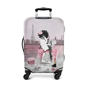 Xidingyue African American Luggage Cover Washable Women Pink And Grey On Beach Eiffel Tower Suitcase Protector Spandex Luggage Cover Fit 25-28 Inch Luggage