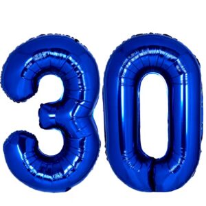 40 inch giant navy blue number 30 balloon, helium mylar foil number balloons for birthday party, 30th birthday decorations for kids and adults, 30 year anniversary party decorations supplies