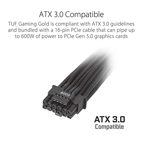 ASUS TUF Gaming 850W Gold (850 Watt, ATX 3.0 Compatible, Fully Modular Power Supply, 80+ Gold, Military-Grade Components, Dual Ball Bearing, Axial-tech Fan, PCB Coating, 10 Year Warranty)