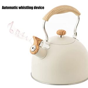 Tea Kettle,2.6 Quart Whistling Tea Kettle,Tea Kettle Stovetop,Food Grade Stainless Steel Teapot with Wood Pattern Handle, Loud Whistle Kettle for Tea, Coffee, Milk(Beige-2.6 Quart)