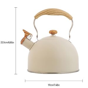 Tea Kettle,2.6 Quart Whistling Tea Kettle,Tea Kettle Stovetop,Food Grade Stainless Steel Teapot with Wood Pattern Handle, Loud Whistle Kettle for Tea, Coffee, Milk(Beige-2.6 Quart)