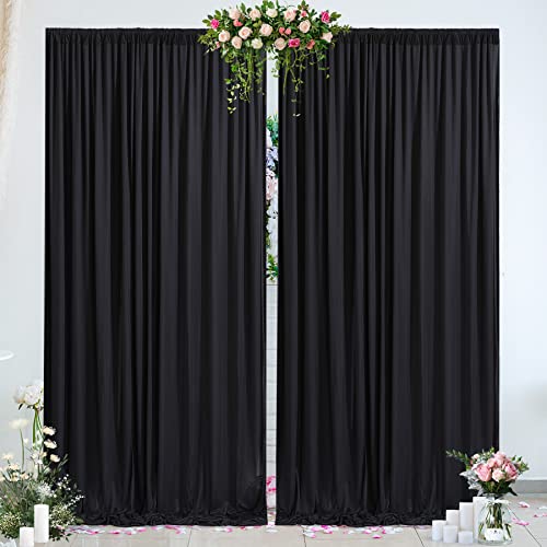 PARTY TALK Black Backdrop Curtains for Parties, 8ft x 10ft Wrinkle Free Polyester Black Curtain Backdrop for Photography Birthday Baby Shower Wedding Decorations