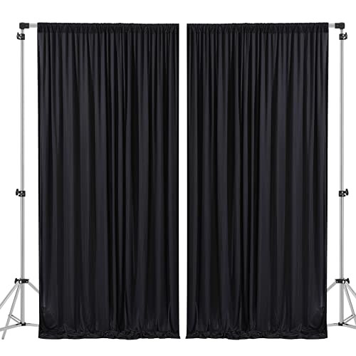 PARTY TALK Black Backdrop Curtains for Parties, 8ft x 10ft Wrinkle Free Polyester Black Curtain Backdrop for Photography Birthday Baby Shower Wedding Decorations