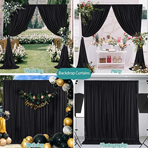 PARTY TALK Black Backdrop Curtains for Parties, 8ft x 10ft Wrinkle Free Polyester Black Curtain Backdrop for Photography Birthday Baby Shower Wedding Decorations