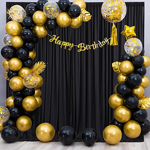 PARTY TALK Black Backdrop Curtains for Parties, 8ft x 10ft Wrinkle Free Polyester Black Curtain Backdrop for Photography Birthday Baby Shower Wedding Decorations