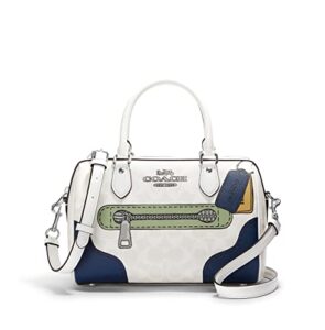 coach rowan satchel in signature canvas, illusion glacier white multi