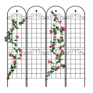 4 pack metal garden trellis 86.7" h garden fence rustproof trellis for climbing plants support roses flower outdoor lawn black