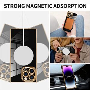 LSL Magnetic Case for iPhone 14 Pro Max [Compatible with MagSafe] Soft TPU Bumper Anti-Drop Anti-Scratch Shock Absorption Slim Cover Luxury Plating Full Camera Lens Protective Square Case - Black