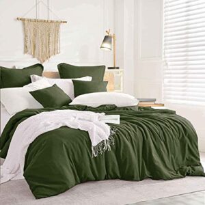 california king comforter, 3pc aesthetic modern bedding set cal king size, all season lightweight cali king microfiber down alternative comforter with 2 pillow shams for women men, dark olive green