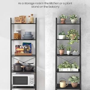 VASAGLE Ladder Shelf, 5-Tier Bookshelf, Storage Rack, Bookcase with Steel Frame, for Living Room Home Office, Kitchen, Bedroom, Industrial Style, Ebony Black + Black