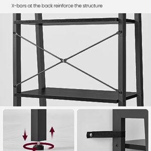 VASAGLE Ladder Shelf, 5-Tier Bookshelf, Storage Rack, Bookcase with Steel Frame, for Living Room Home Office, Kitchen, Bedroom, Industrial Style, Ebony Black + Black