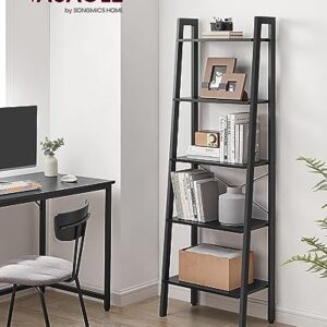 VASAGLE Ladder Shelf, 5-Tier Bookshelf, Storage Rack, Bookcase with Steel Frame, for Living Room Home Office, Kitchen, Bedroom, Industrial Style, Ebony Black + Black