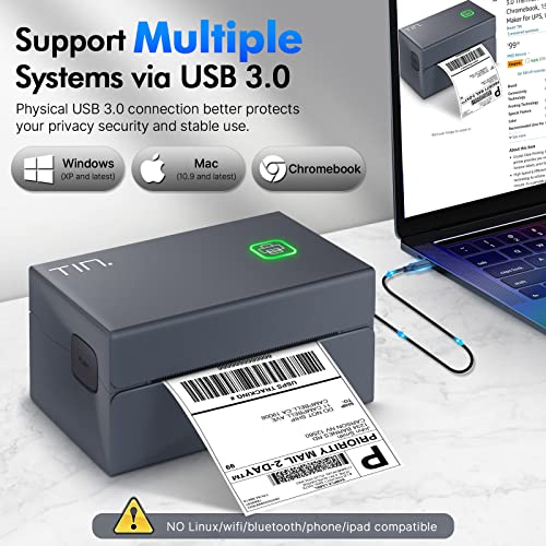 TIN Thermal Label Printer, Shipping Label Printer 4X6, USB 3.0 Thermal Printer Supports Windows & MacOS & Chromebook, 150mm/s High-Speed Inkless Shipping Label Maker for UPS, USPS, Amazon, Ebay, Etsy