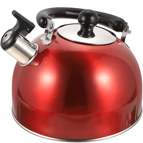 MAXBUS Whistling Tea Kettle Stainless Steel Stovetop Tea Pot Hot Water Fast to Boil Teapot with Anti- Hot Handle Tea Boiler Hot Water Kettle for Tea Coffee Red (Color : Red)