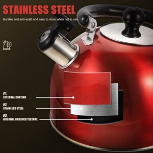 MAXBUS Whistling Tea Kettle Stainless Steel Stovetop Tea Pot Hot Water Fast to Boil Teapot with Anti- Hot Handle Tea Boiler Hot Water Kettle for Tea Coffee Red (Color : Red)