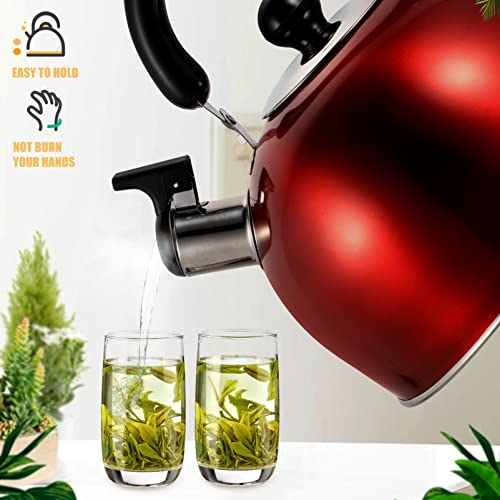 MAXBUS Whistling Tea Kettle Stainless Steel Stovetop Tea Pot Hot Water Fast to Boil Teapot with Anti- Hot Handle Tea Boiler Hot Water Kettle for Tea Coffee Red (Color : Red)