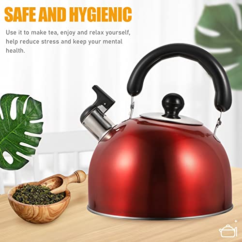 MAXBUS Whistling Tea Kettle Stainless Steel Stovetop Tea Pot Hot Water Fast to Boil Teapot with Anti- Hot Handle Tea Boiler Hot Water Kettle for Tea Coffee Red (Color : Red)