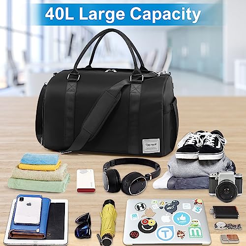 Hanples Gym Bag, Waterproof Travel Bag, Weekender Overnight Bag for Men Women, Large Travel Duffle Bag with Shoe Compartment & Wet Pocket, Sport Tote Bags for Swimming, Yoga, Travel, Gym