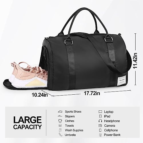 Hanples Gym Bag, Waterproof Travel Bag, Weekender Overnight Bag for Men Women, Large Travel Duffle Bag with Shoe Compartment & Wet Pocket, Sport Tote Bags for Swimming, Yoga, Travel, Gym