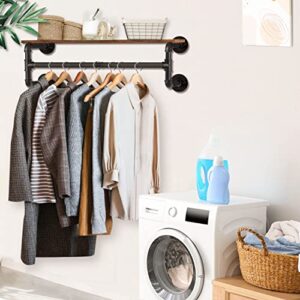 Yawinhe Industrial Pipe Clothes Rack with Top Shelf, 27.5in Wall Mounted Garment Rack,Space Saving Hanger With 4 Bases,Multi-Purpose Hanging Rod for Shops, Homes, and Closets