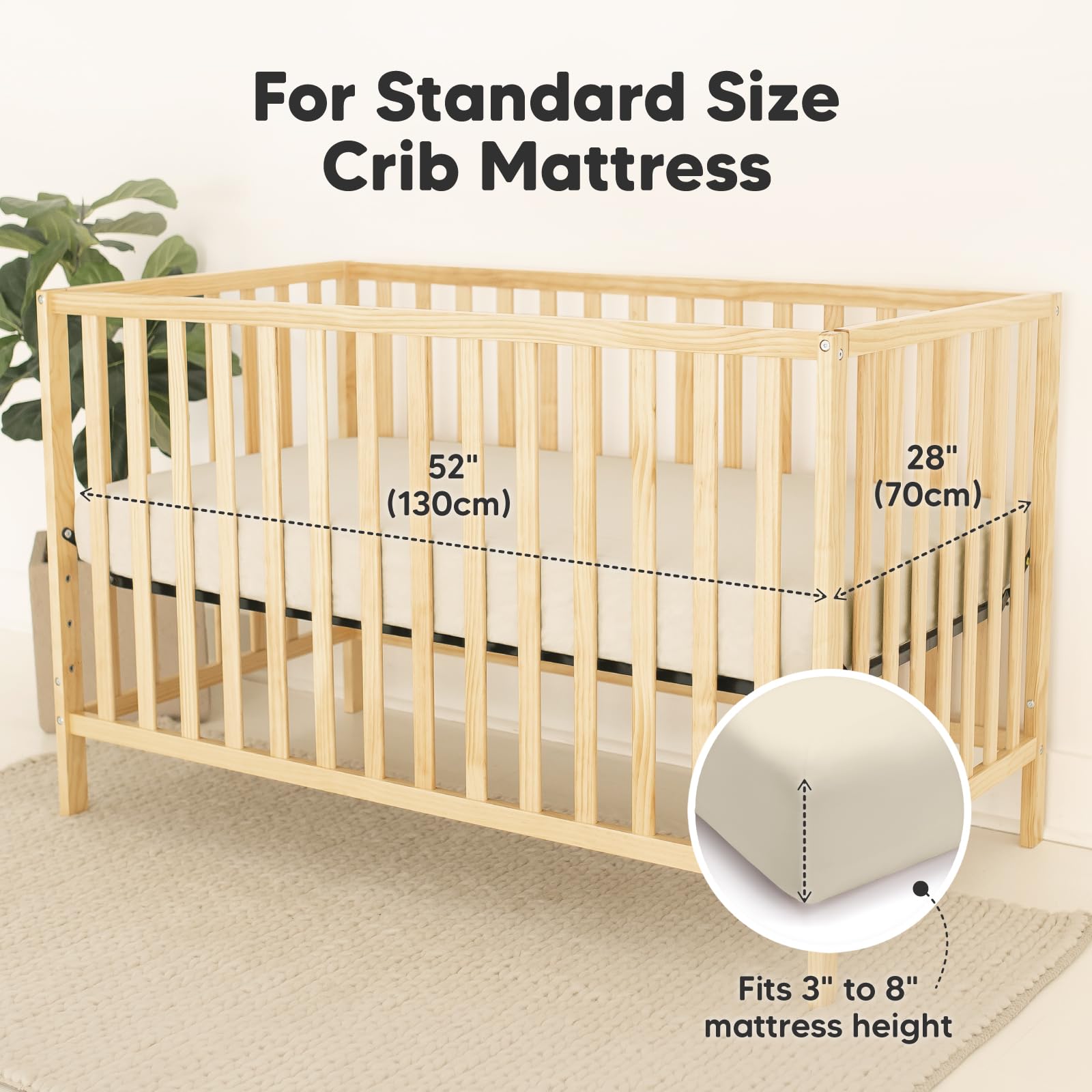 Waterproof Crib Sheets for Boys, Girls - 2-Pack Fitted Crib Sheet, Waterproof Crib Mattress Protector, Viscose from Bamboo Crib Sheets Neutral, Baby Crib Mattress Sheet, Toddler Bed Sheets (Ecru)