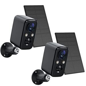 FOAOOD Security Cameras Wireless Outdoor with Solar Panel Cameras for Home Security, Home Camera with Color Night Vision, PIR Human Detection, 2-Way Talk, IP66 Waterproof, (2Packs-Black)