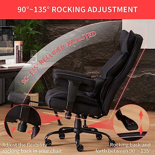 Efomao Desk Office Chair Big High Back Chair Fabric Computer Chair Managerial Executive Swivel Chair with Lumbar Support,Armrest and Cushion Height Adjustable Black Chairs …