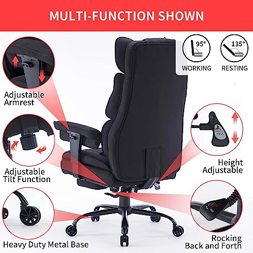 Efomao Desk Office Chair Big High Back Chair Fabric Computer Chair Managerial Executive Swivel Chair with Lumbar Support,Armrest and Cushion Height Adjustable Black Chairs …