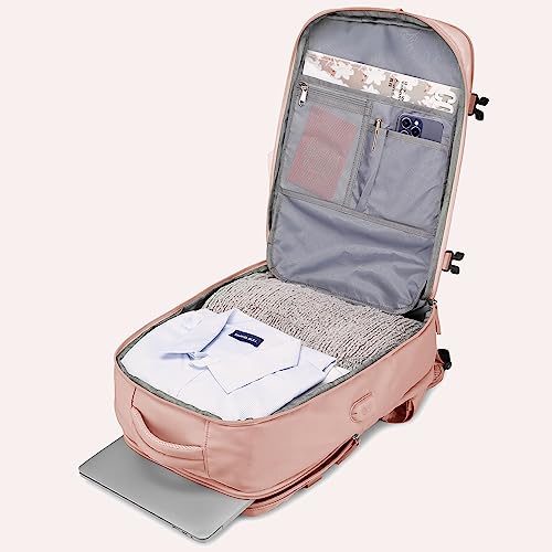 Lyweem Travel Laptop Backpack for Women 15.6 Inches Medium College Carry On Casual Backpack Flight Approved with USB charging Port, Cute Aesthetics Daypack for Teen Girl with Wet Pocket, Pink