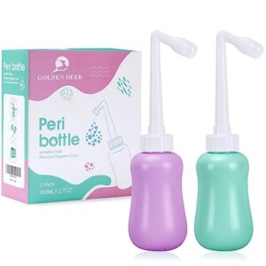 golden deer 2 pack peri bottle for postpartum care for perineal recovery 12.7 oz purple&turquoise