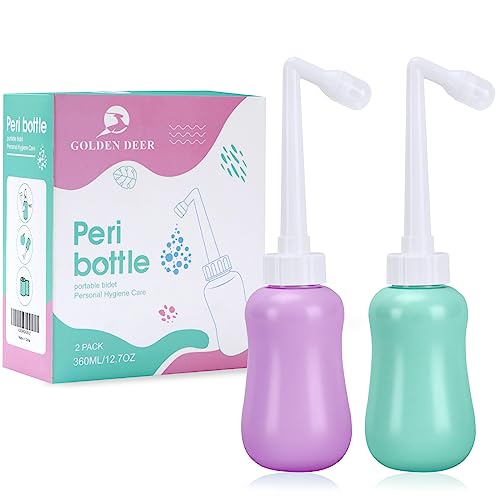 GOLDEN DEER 2 Pack Peri Bottle for Postpartum Care for Perineal Recovery 12.7 OZ Purple&Turquoise