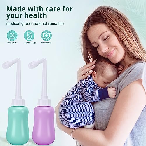 GOLDEN DEER 2 Pack Peri Bottle for Postpartum Care for Perineal Recovery 12.7 OZ Purple&Turquoise