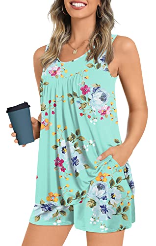 POPYOUNG 2023 Plus Size Women's Pajamas Sets, Summer Sleevelesss Tank Tops with Comfy Shorts, Lounge Sleepwear 2 piece Ladies Pjs Sets with Pockets 4XL, Mint Green