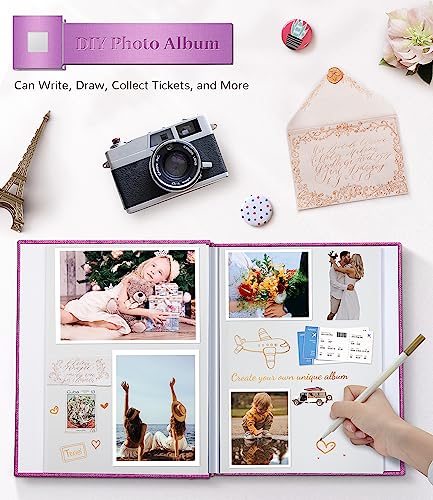 Artfeel Photo Album Self Adhesive Scrapbook Album for 3x5 4x6 5x7 8x10 Pictures,40 Pages Linen Cover with Display Window DIY Photo Book,Ideal Gifts for Family Travel Wedding Baby