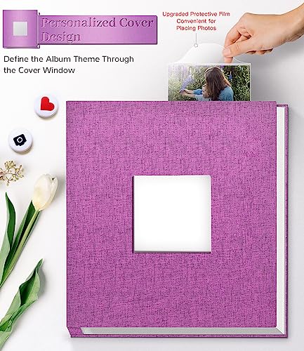 Artfeel Photo Album Self Adhesive Scrapbook Album for 3x5 4x6 5x7 8x10 Pictures,40 Pages Linen Cover with Display Window DIY Photo Book,Ideal Gifts for Family Travel Wedding Baby